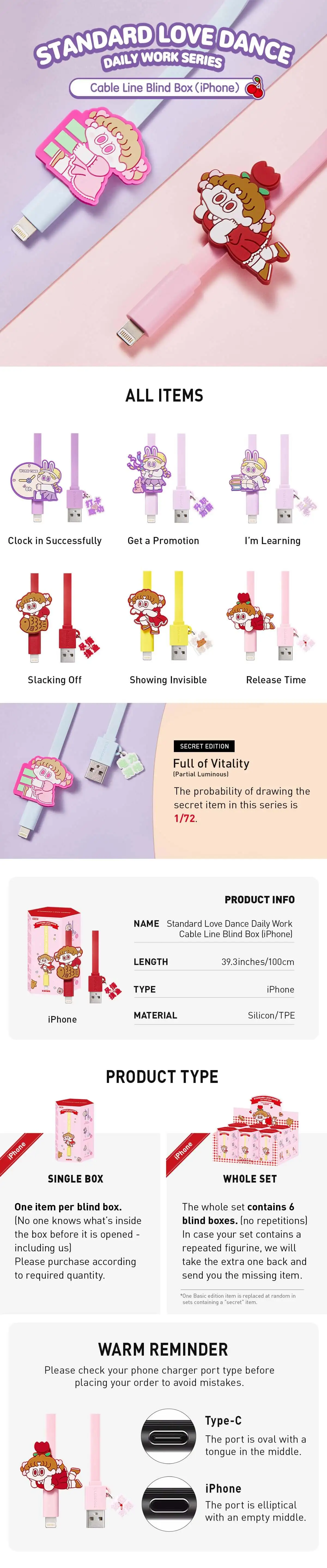 Standard Love Dance Daily Work Series-Cable Line Blind Box (iPhone ...