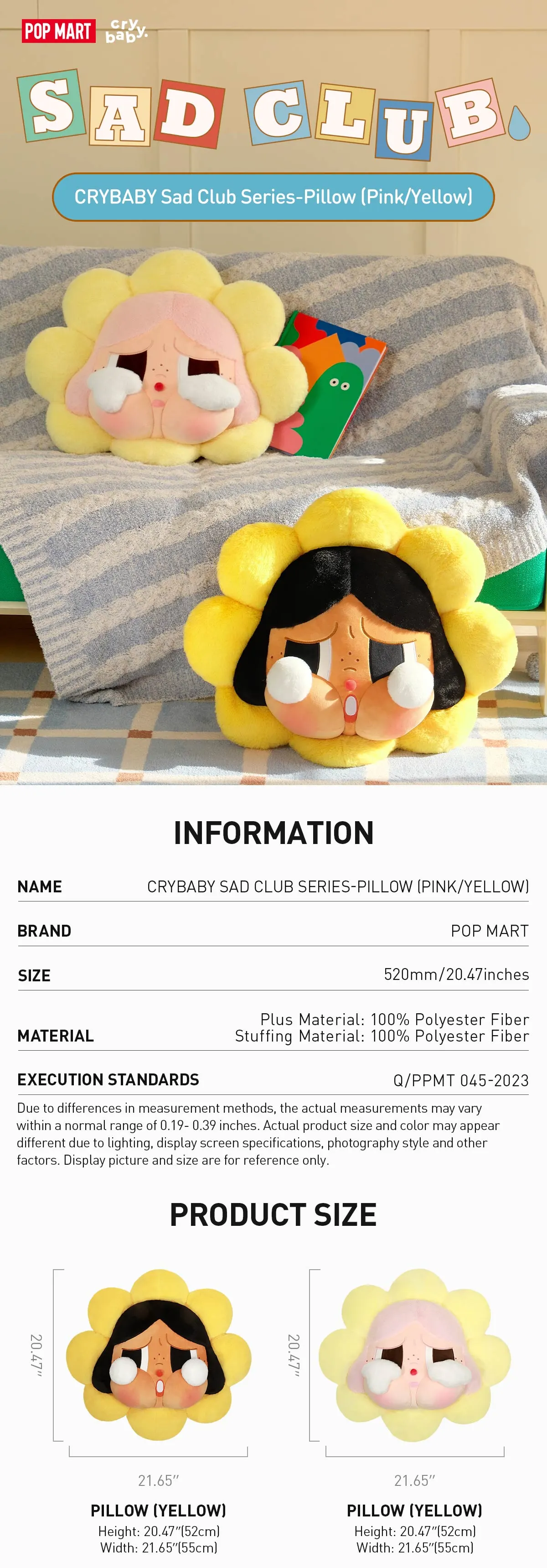 CRYBABY Sad Club Series-Pillow (Yellow) | Accessories - POP MART ...
