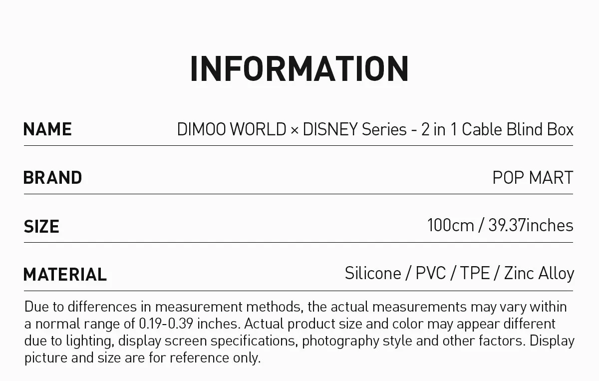 POP NOW:DIMOO WORLD × DISNEY Series-2 in 1 Cable Blind Box - POP MART ...