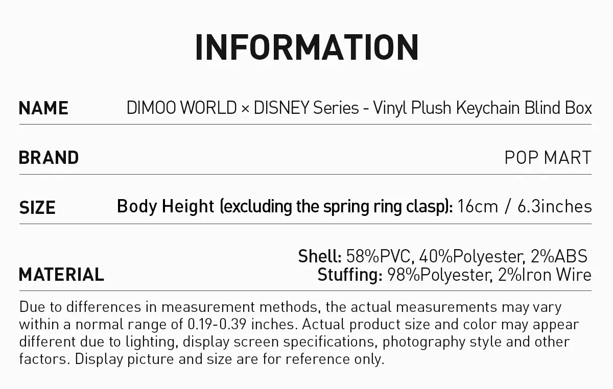 POP NOW:DIMOO WORLD × DISNEY Series-Vinyl Plush Keychain Blind Box ...