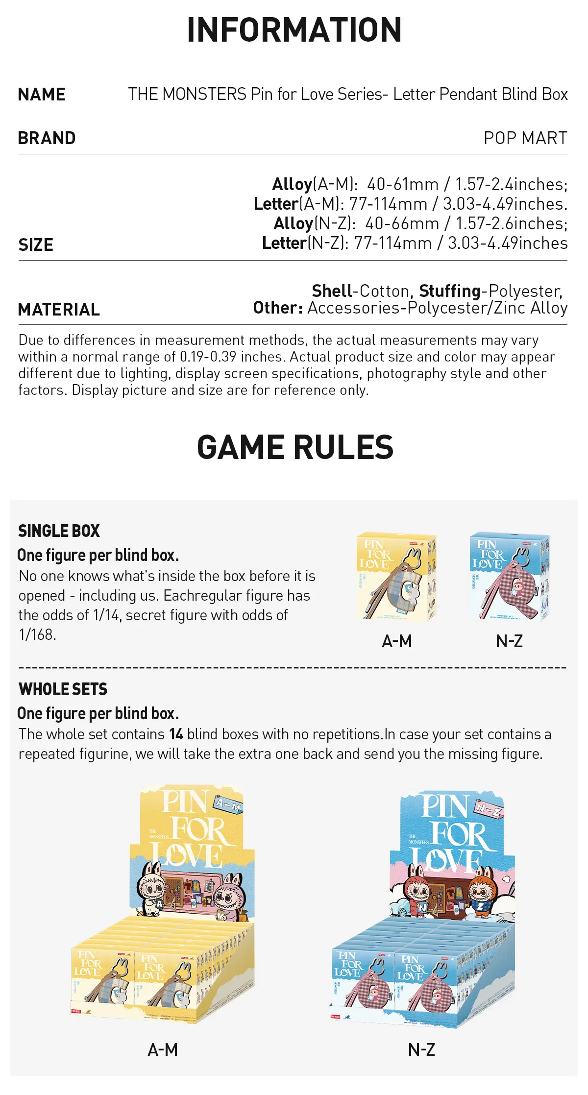 THE MONSTERS Pin for Love Series- Letter Pendant Blind Box (A-M) - POP ...